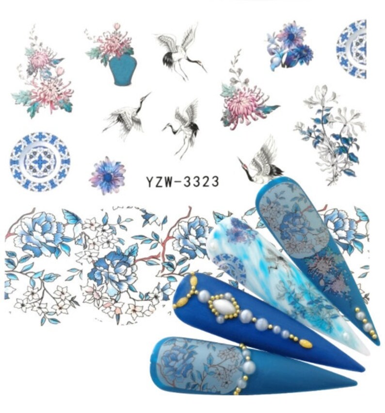 Nail Art Water Decals Stickers Transfers Spring Summer Crane Etsy