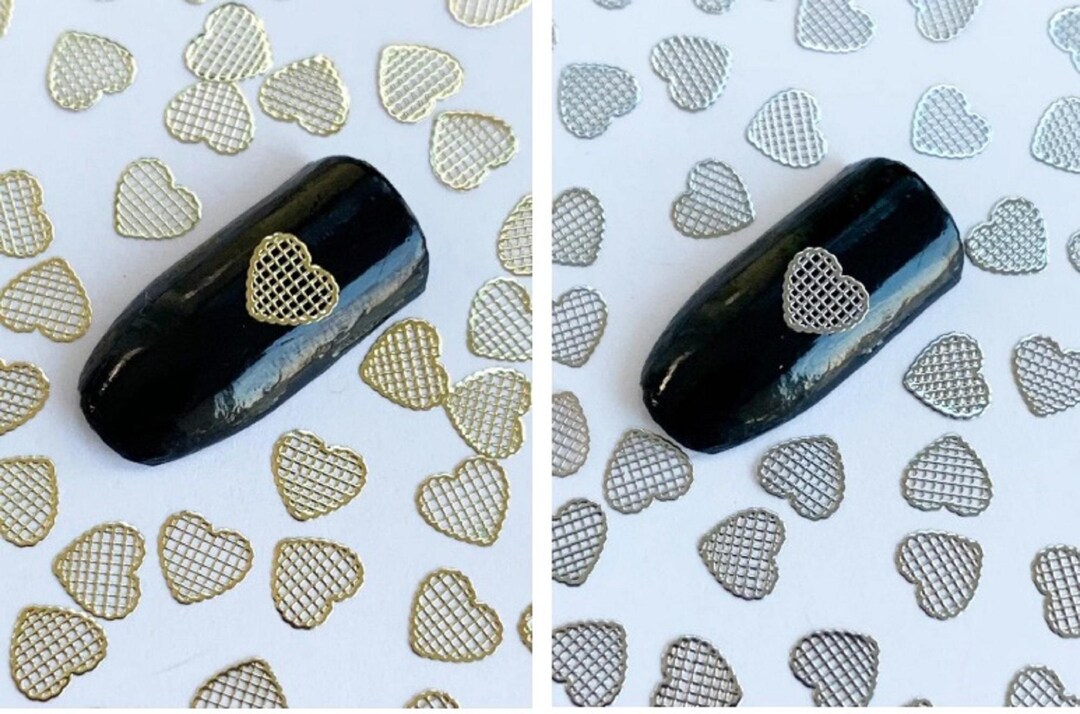 Gold/silver Metal Heart Nail Art Decals: Retro 3D Charms - Etsy