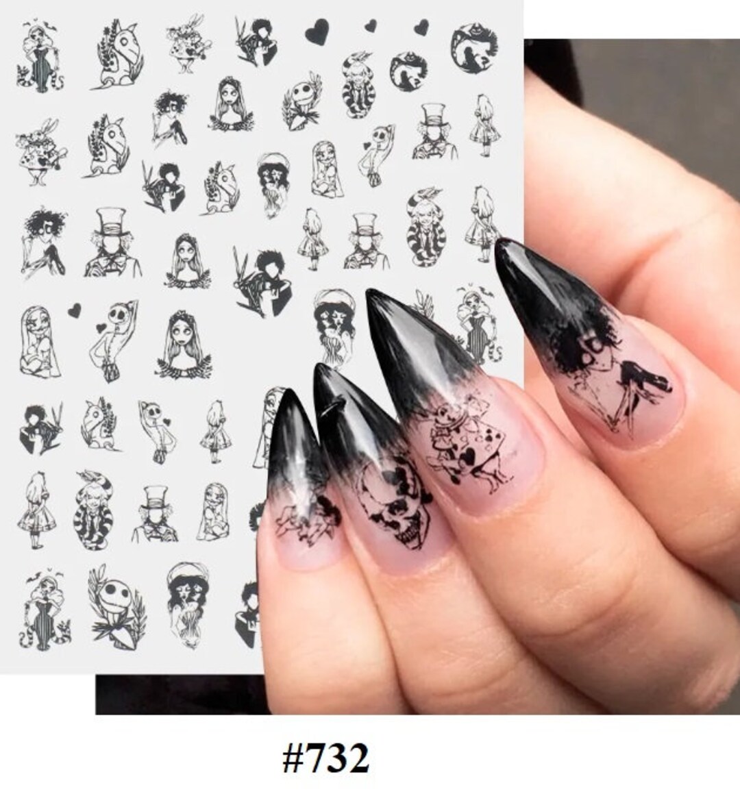 Halloween Amine Sugar Skull Nail Sticker Butterfly Self-adhesive 3D ...