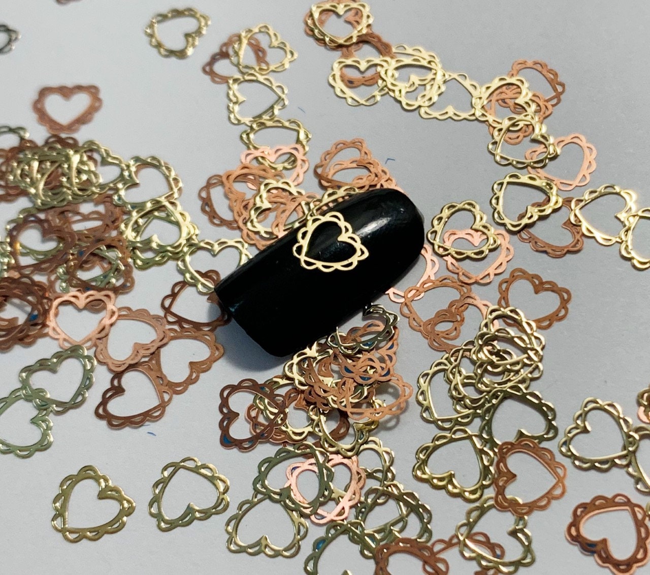 Gold Heart Floral Nail Decals Heart Nail Decals 10/20/50 | Etsy