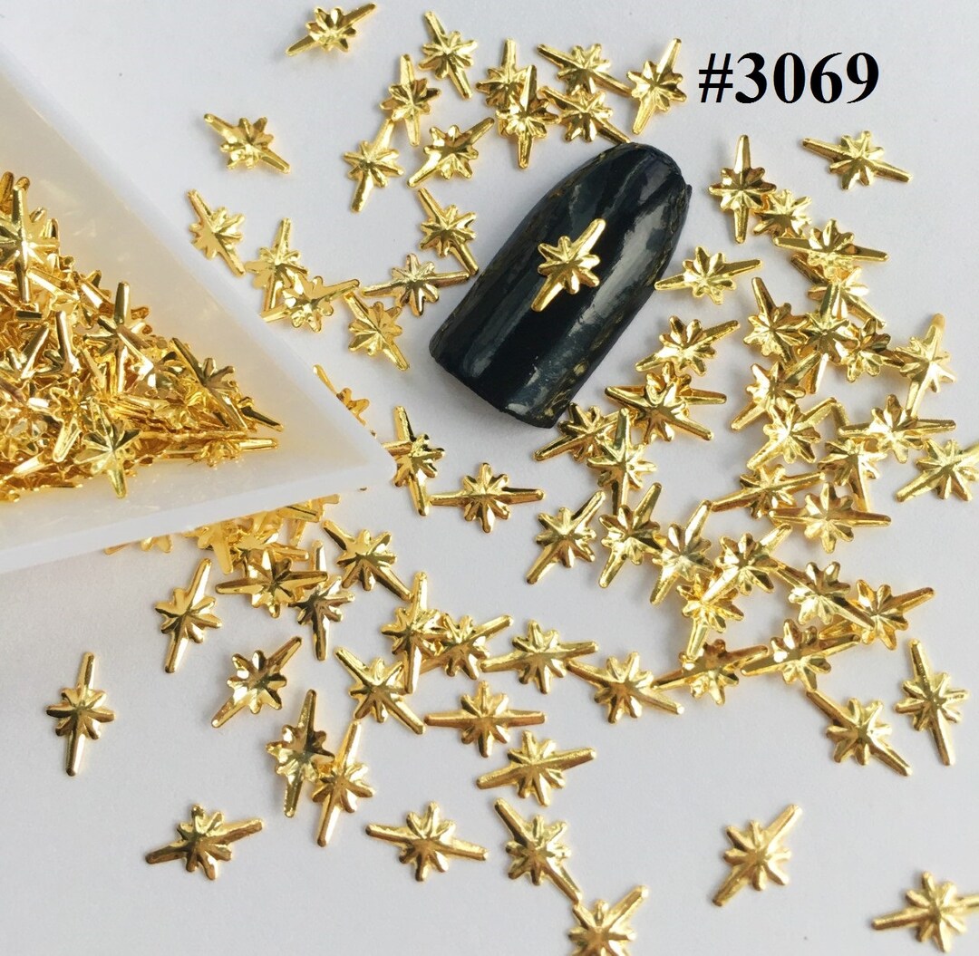 Gold Star Nail Decals: Twinkle Cabochons, DIY Manicure (10 Pieces) - Etsy