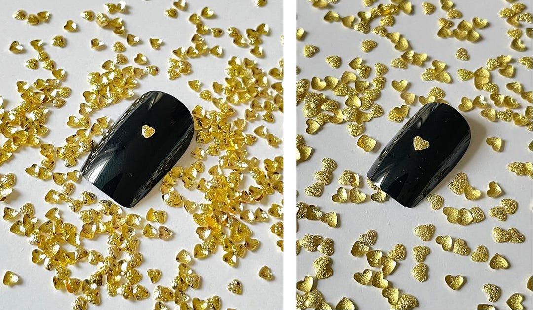 Gold Metal Valentine Hearts Nail Decals: 3D Manicure Tool, Resin ...
