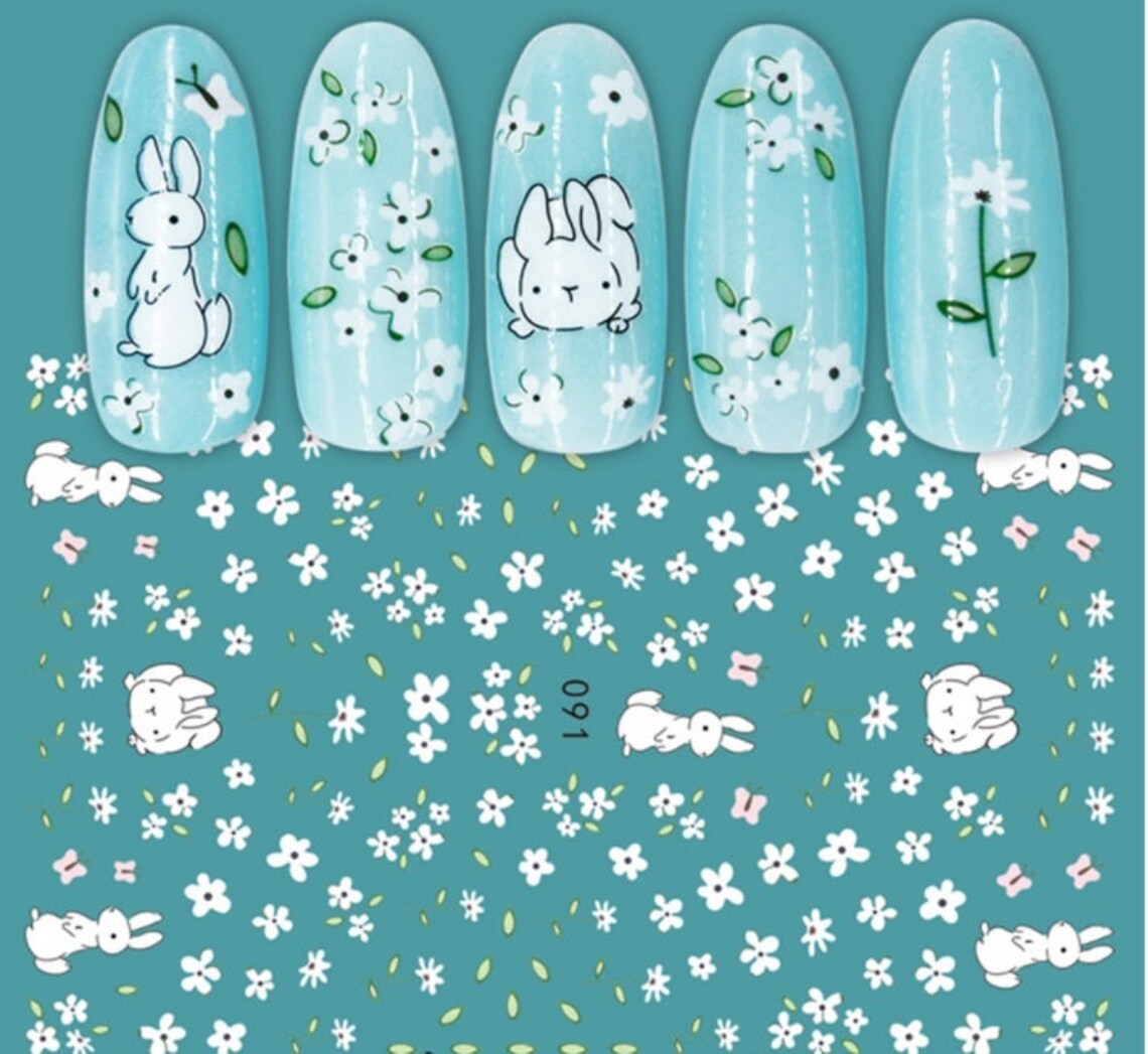 Nail Art Decals Self-adhesive Stickers Cute Rabbit Easter - Etsy