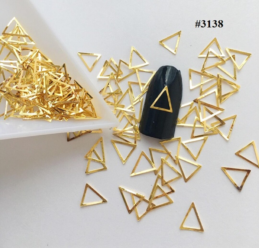 Gold Hollow Triangle Nail Decals: 3D Metallic Nail Art Charms (10/20/50 ...