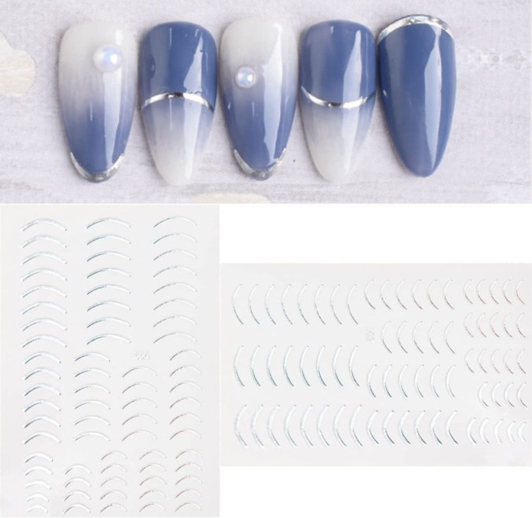 Silver French Smile Line Half Moon Nail Art Stickers Self-adhesive ...