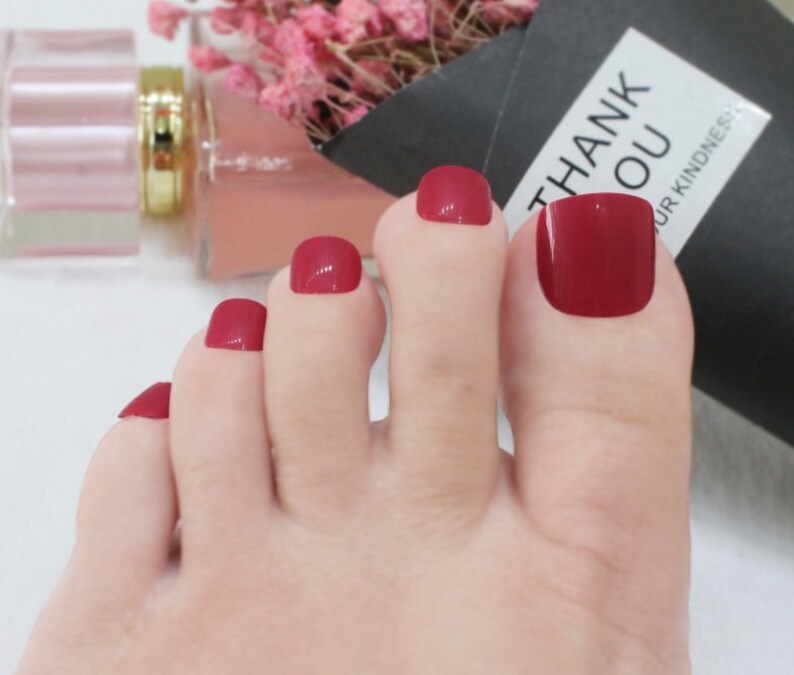 Wine Red Fake Toe Nail Press on Toenails Tips for Women 24pcs | Etsy