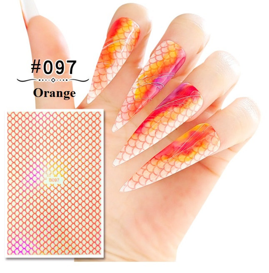 Orange Snake Skin Pattern Nail Art Stickers, Snakeskin Nail Sticker ...