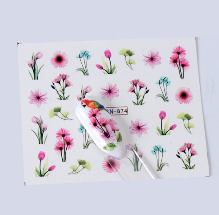 Nail Art Water Decals Stickers Transfers Spring Summer Pink - Etsy