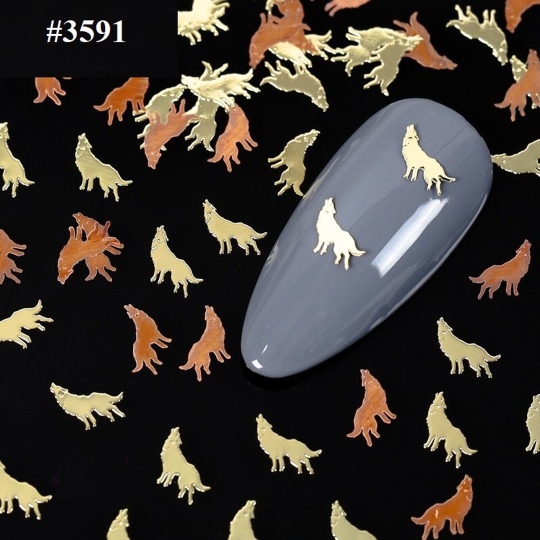 Gold Toned Metal Animal Wolf Nail Decals 10/20/50 Pieces, Wolf Nail ...