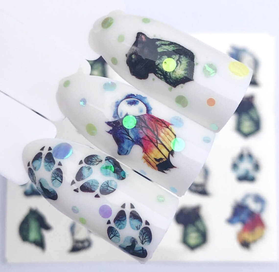 Wolf Nail Art Water Decals: Paw Print DIY Nail Stickers - Etsy