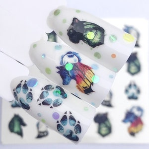Wolf Nail Art Water Decals: Paw Print DIY Nail Stickers - Etsy