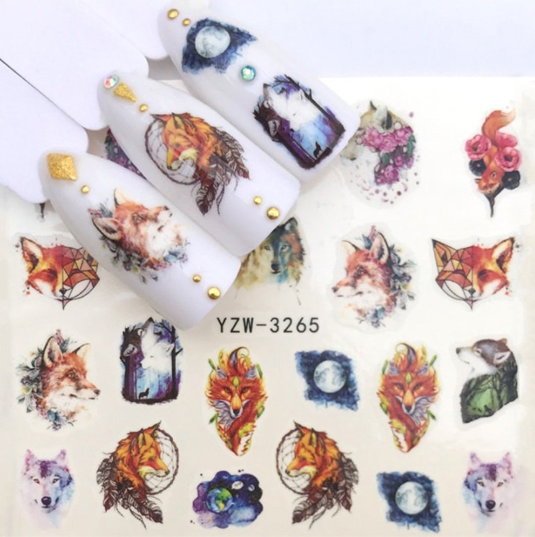 Wolf & Floral Nail Art Water Decals - Etsy
