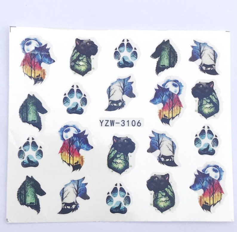 Wolf Nail Art Water Decals: Paw Print DIY Nail Stickers - Etsy