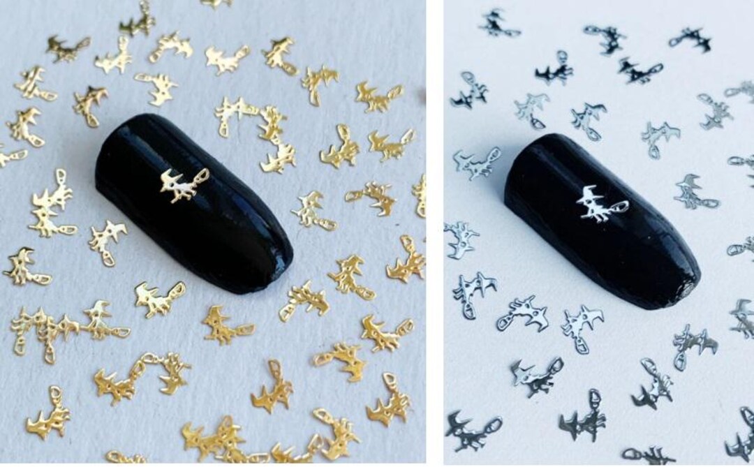 Halloween Witch Nail Decals: Gold/silver Metal Slice Manicure (10/20/50 ...
