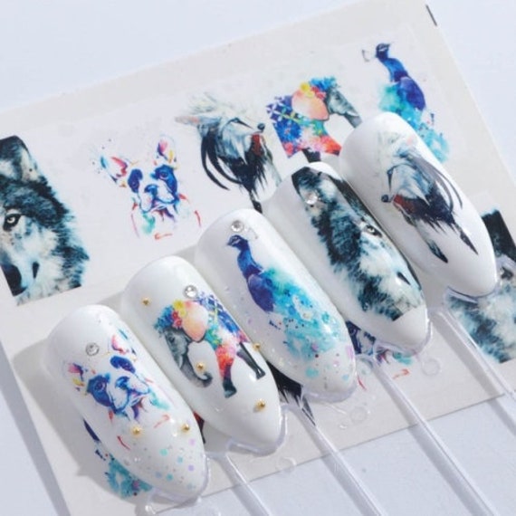 Nail Art Water Decals Stickers Transfers Animals Wolf Elephant - Etsy
