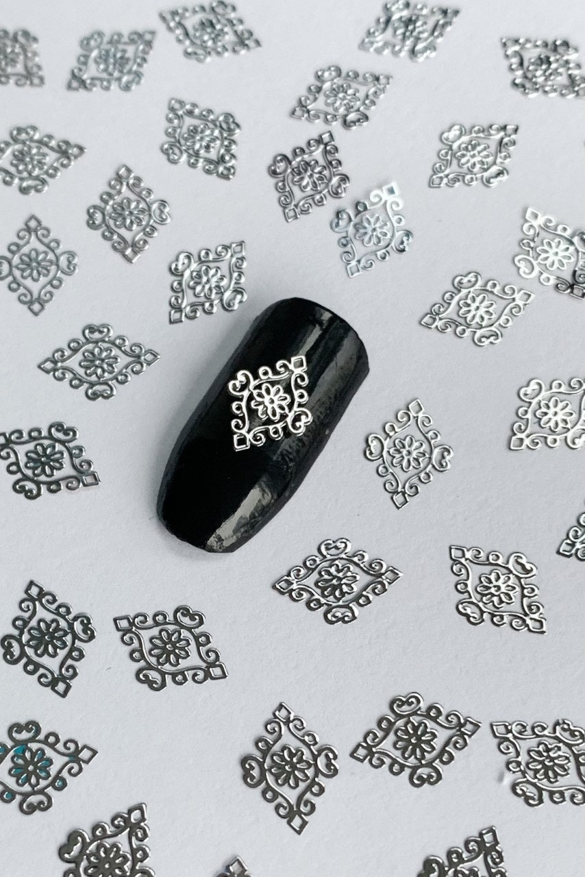 Silver Metal Floral Frames Nail Decals Frame Nail Art Charms - Etsy ...