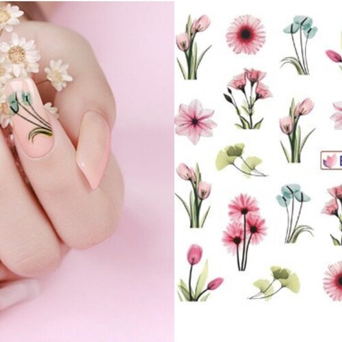 Nail Art Water Decals Spring Summer Watercolor Flowers Floral Etsy