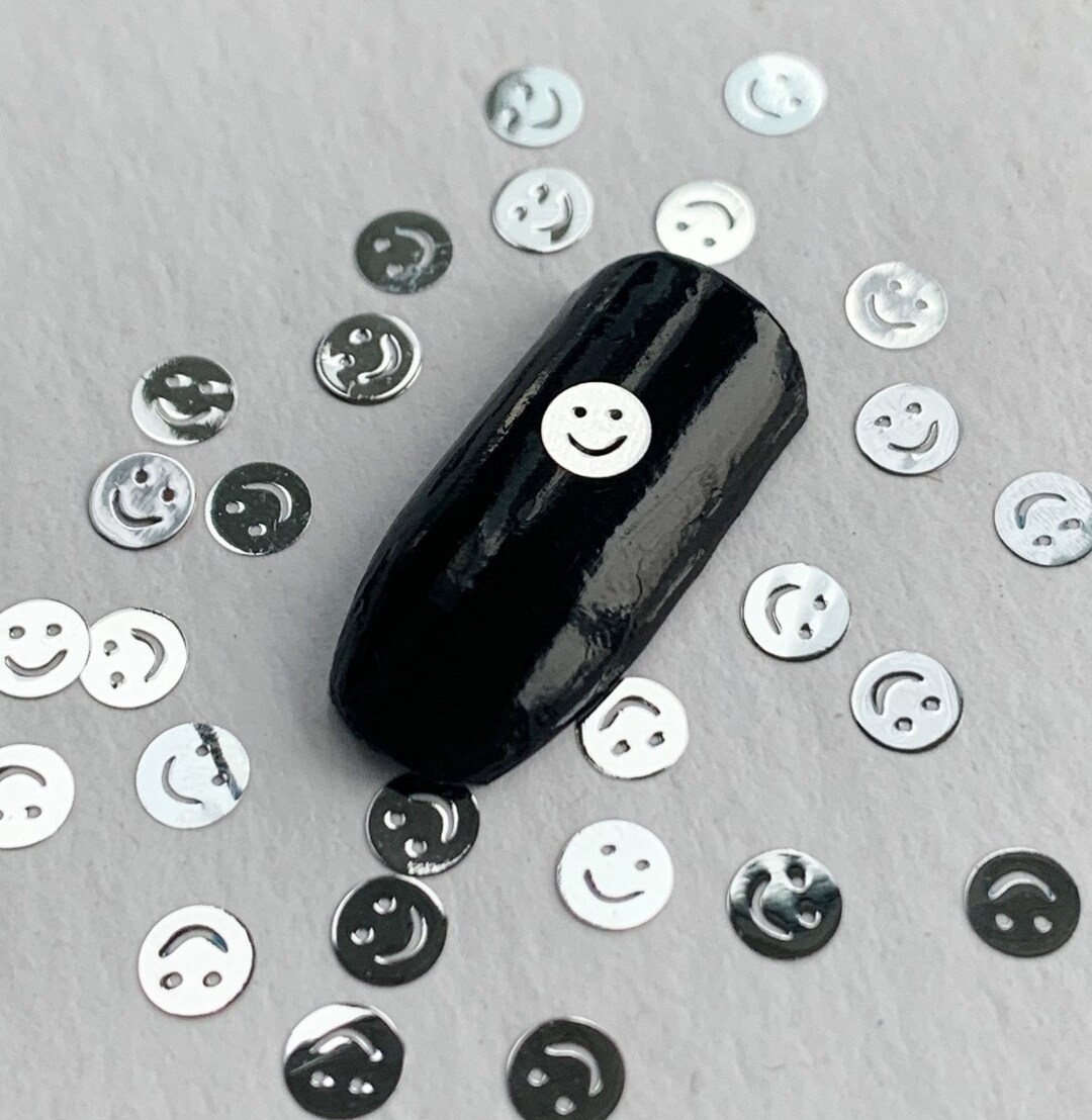 Silver Smiley Face Nail Art Charms: 3D Metal Decals - Etsy