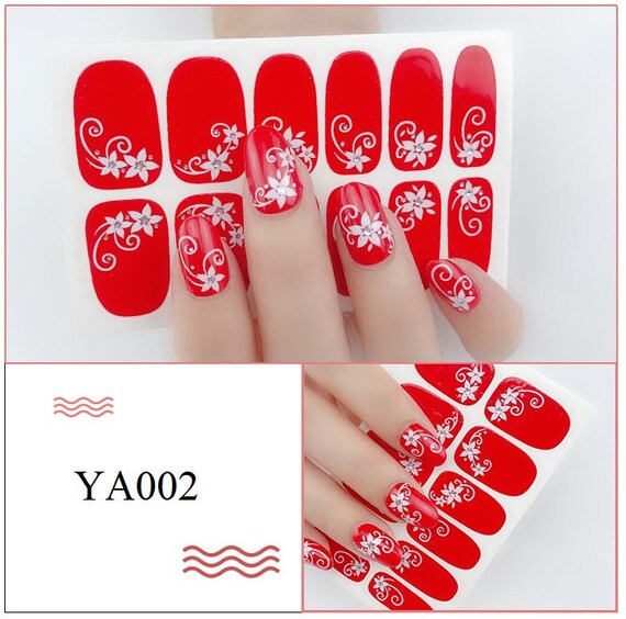 Red And White Flower Nails