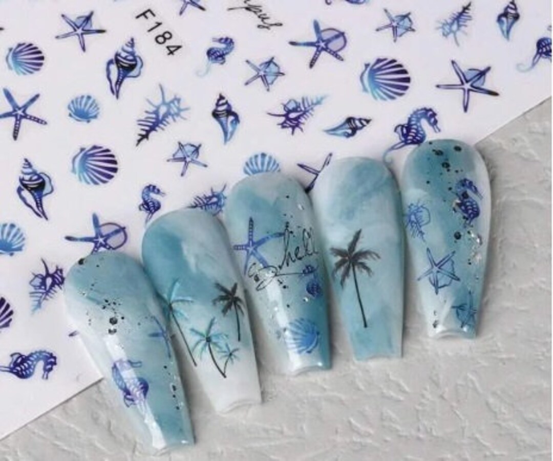 Blue Sea Shells Sea Horse Stars Summer Ocean Self Adhesive Nail Art ...