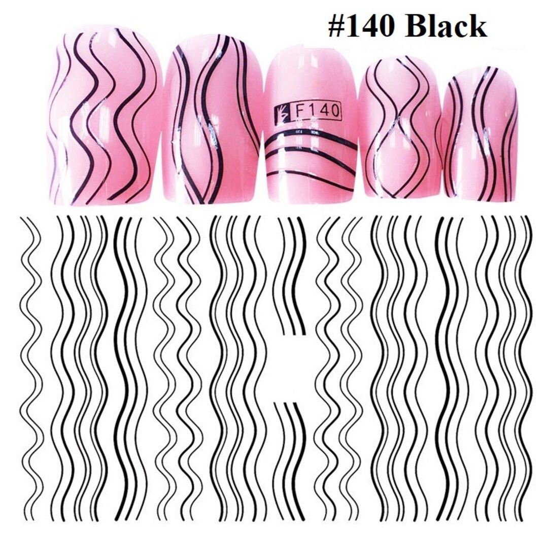 Black / White Geometric Stripe Wave Lines Strip Tips Manicure Adhesive ...