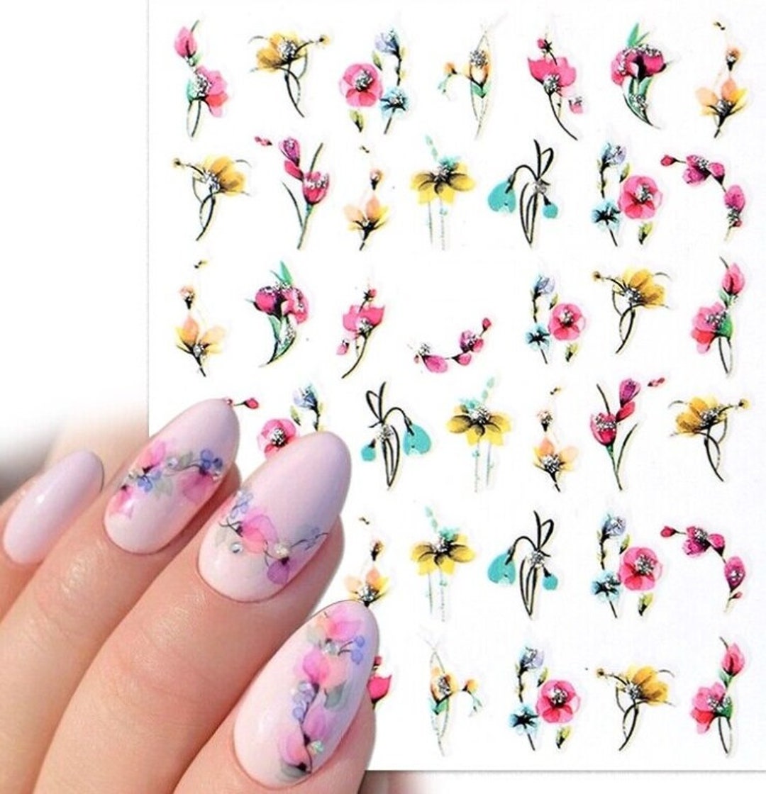 Glitter Flower Nail Art Stickers: Self-adhesive DIY Decals - Etsy