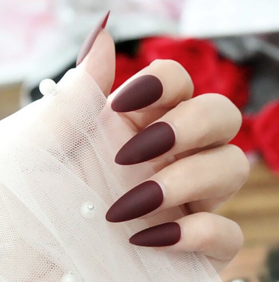 Coffee Talk Brown Matte Regular Almond Nails Glue On Nails | Etsy