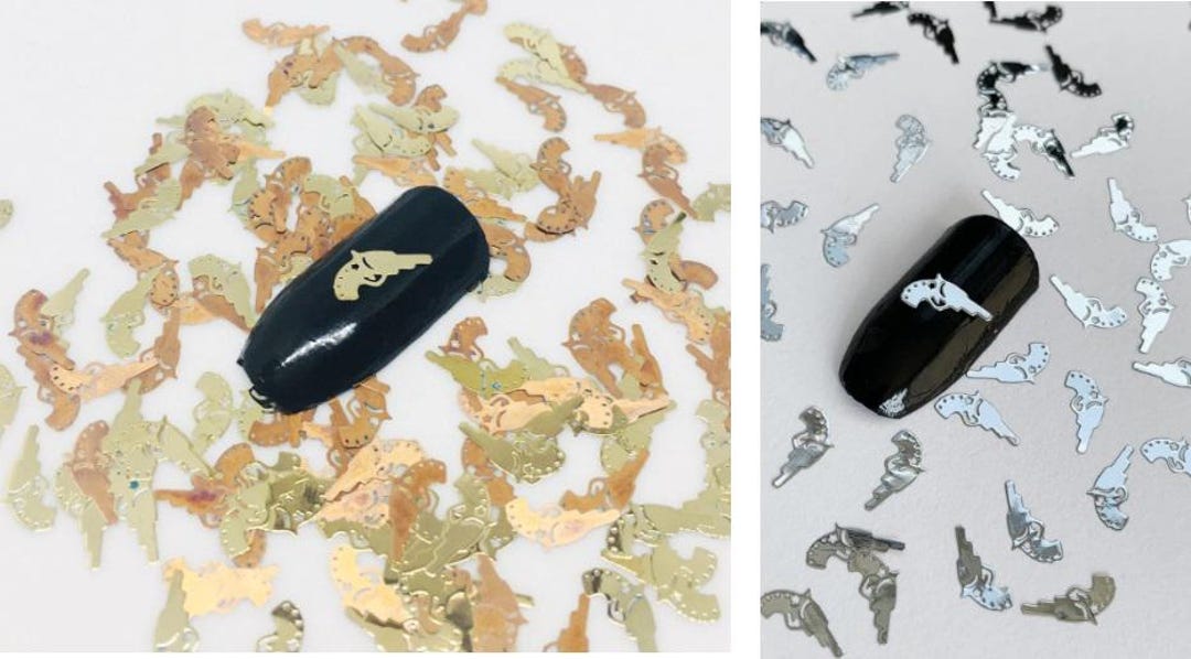 Gold / Silver Guns Nail Decals 10/20/50 Pieces, Guns Nail Glitter, Guns ...