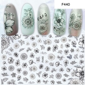 Nail Art Decals Self-adhesive Stickers Water Effect Black Flower ...