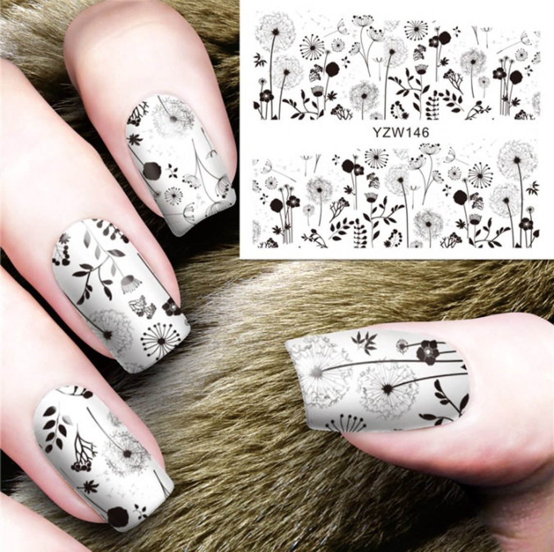Nail Art Water Decals Spring Summer Black Flower Stickers Nail - Etsy