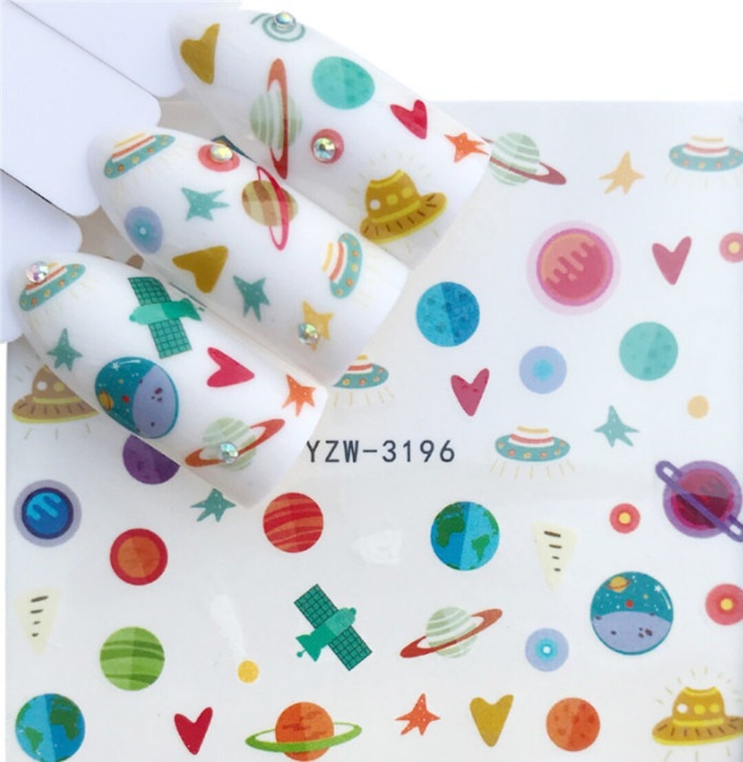 Nail Art Water Decals Stickers Transfers Alien Astronaut Rocket Space ...