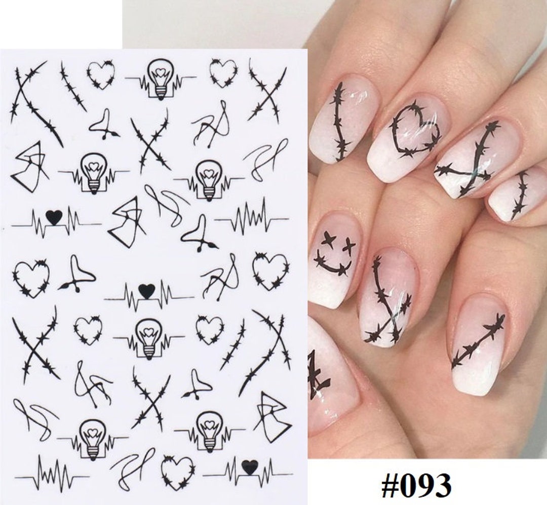 Black Barb Wire Cross Heart Design Nail Art Decal Sticker Self-adhesive ...