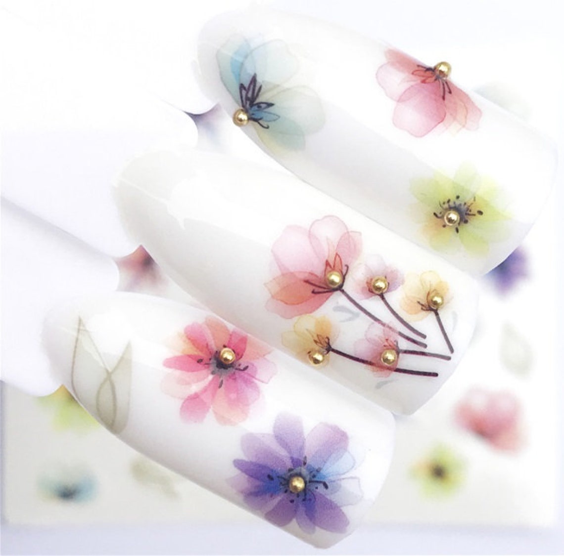 Nail Art Stickers Nail Water Decals Transfers Wraps Watercolor - Etsy