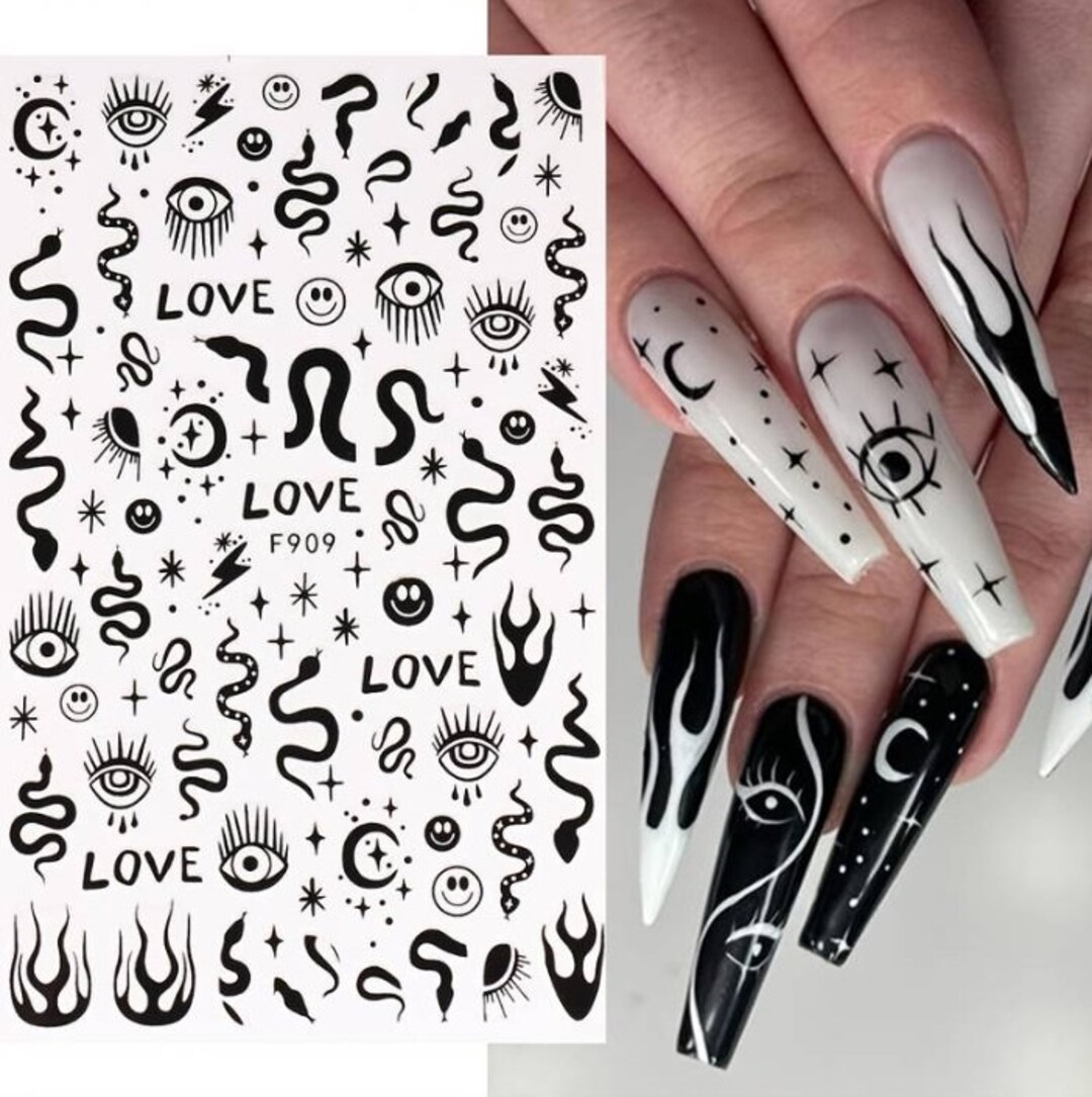Black Gothic Nail Sticker Snake Eye Star Moon Self-adhesive 3D Nail Art ...