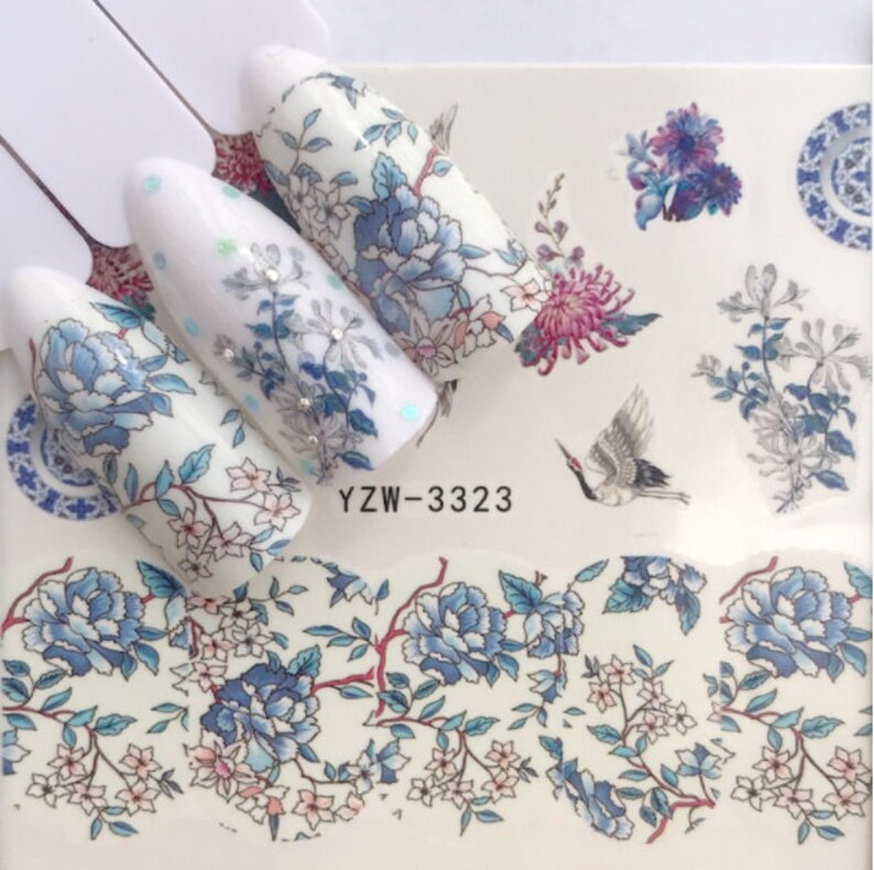 Nail Art Water Decals Stickers Transfers Spring Summer Crane Etsy