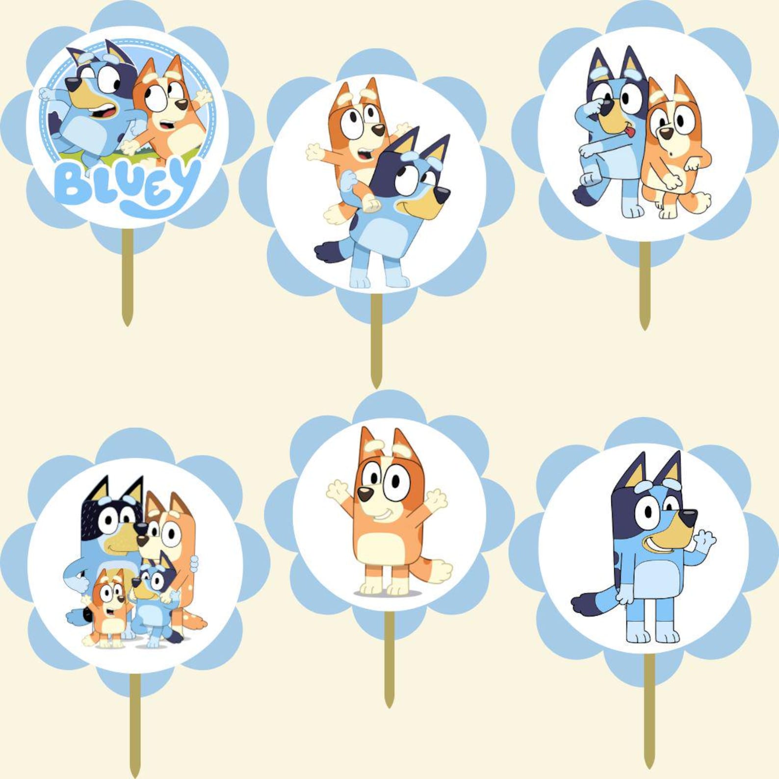 BLUEY Cupcake Toppers Set of 12,bluey Birthday,assembled Cupcake ...