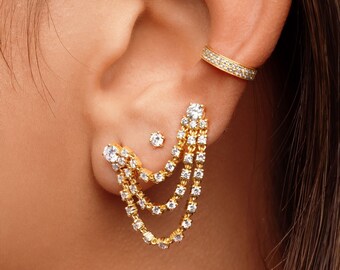 Diamond Chain Double Earring - Etsy