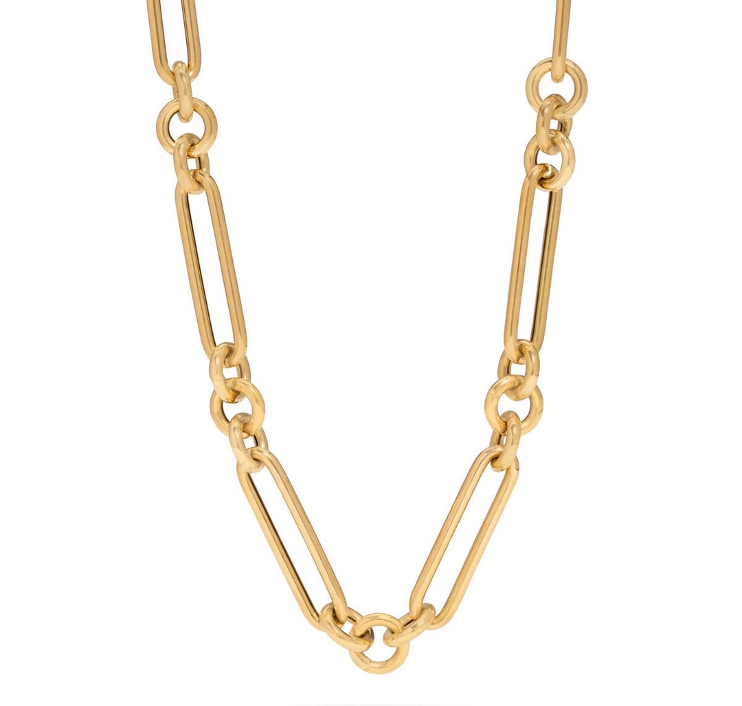Gold Mixed Link Chain Necklace 14K Gold Elongated Oval Link Chain 14K ...