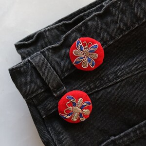 Red Blue Butterfly Velvet Button,handmade Embroidered Button,velvet ...
