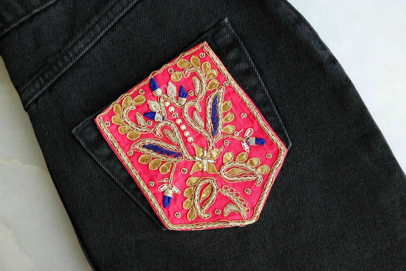 Pink Gold Embroidered Pocket PatchHandmade Indian Pink Pocket | Etsy