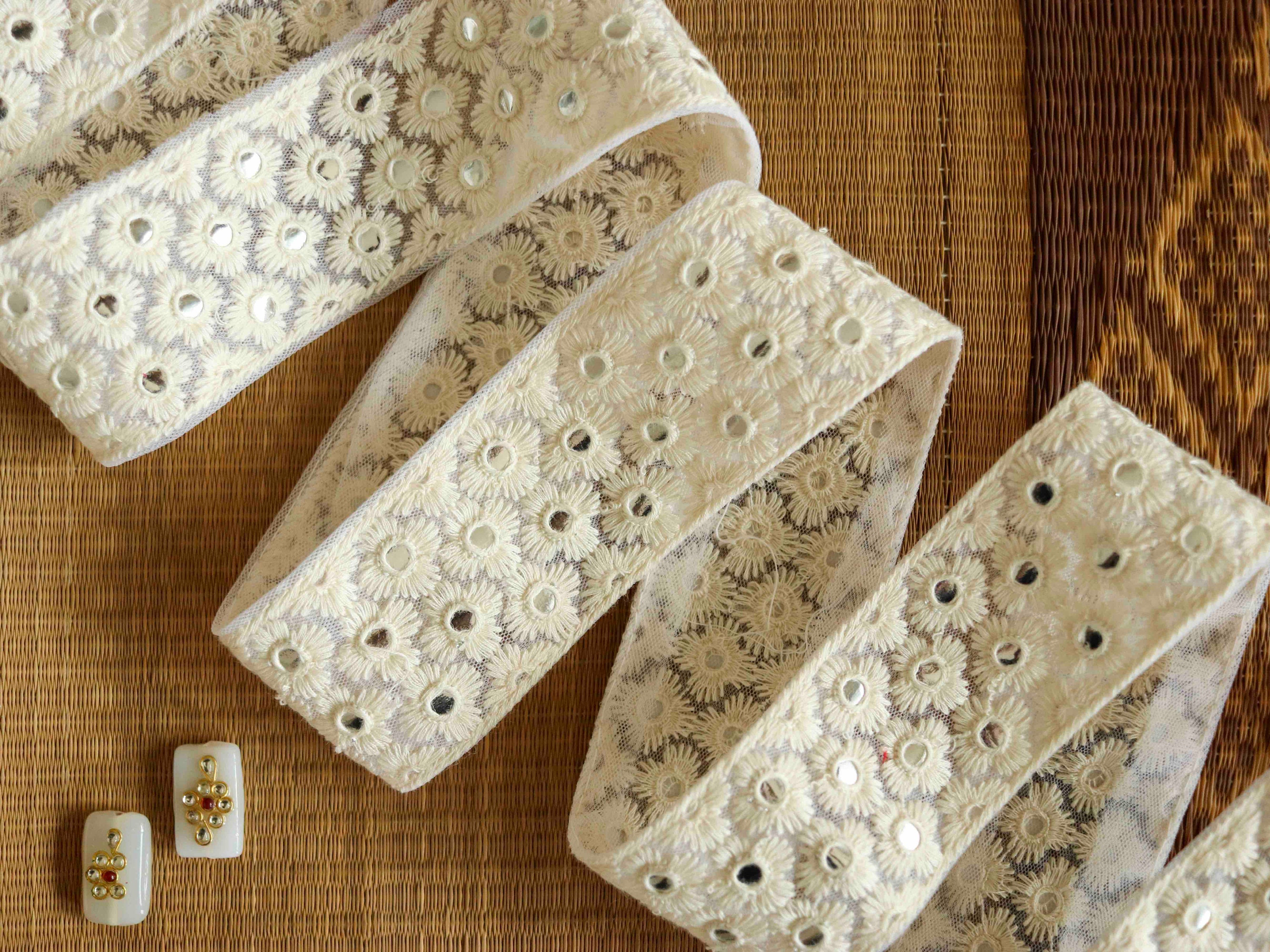 White Floral Mirror Sequin Trimembroidered Indian Net Sequins - Etsy