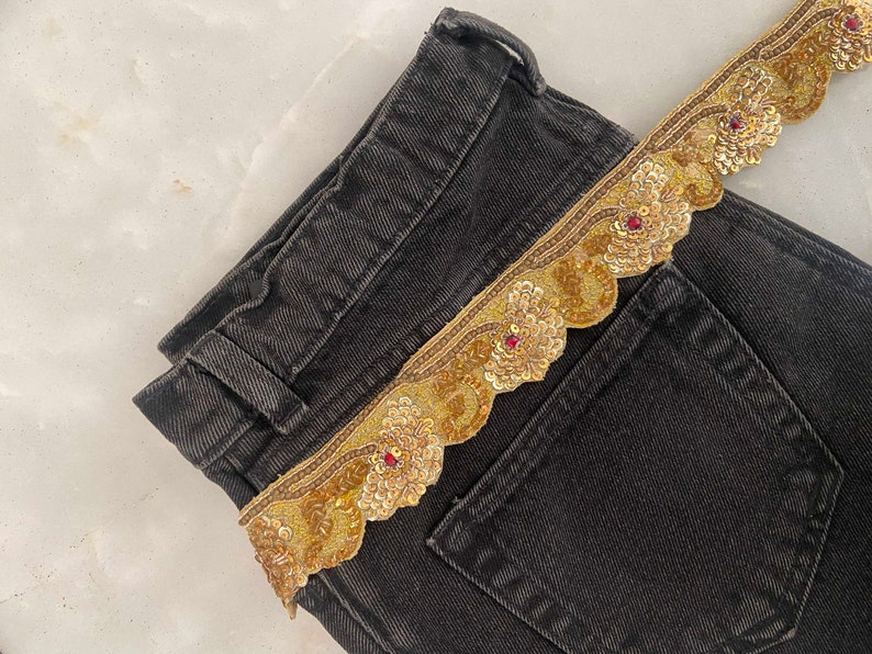 Vintage Gold Floral Embroidered Trim, Handmade Old Gold Sequin Lace ...