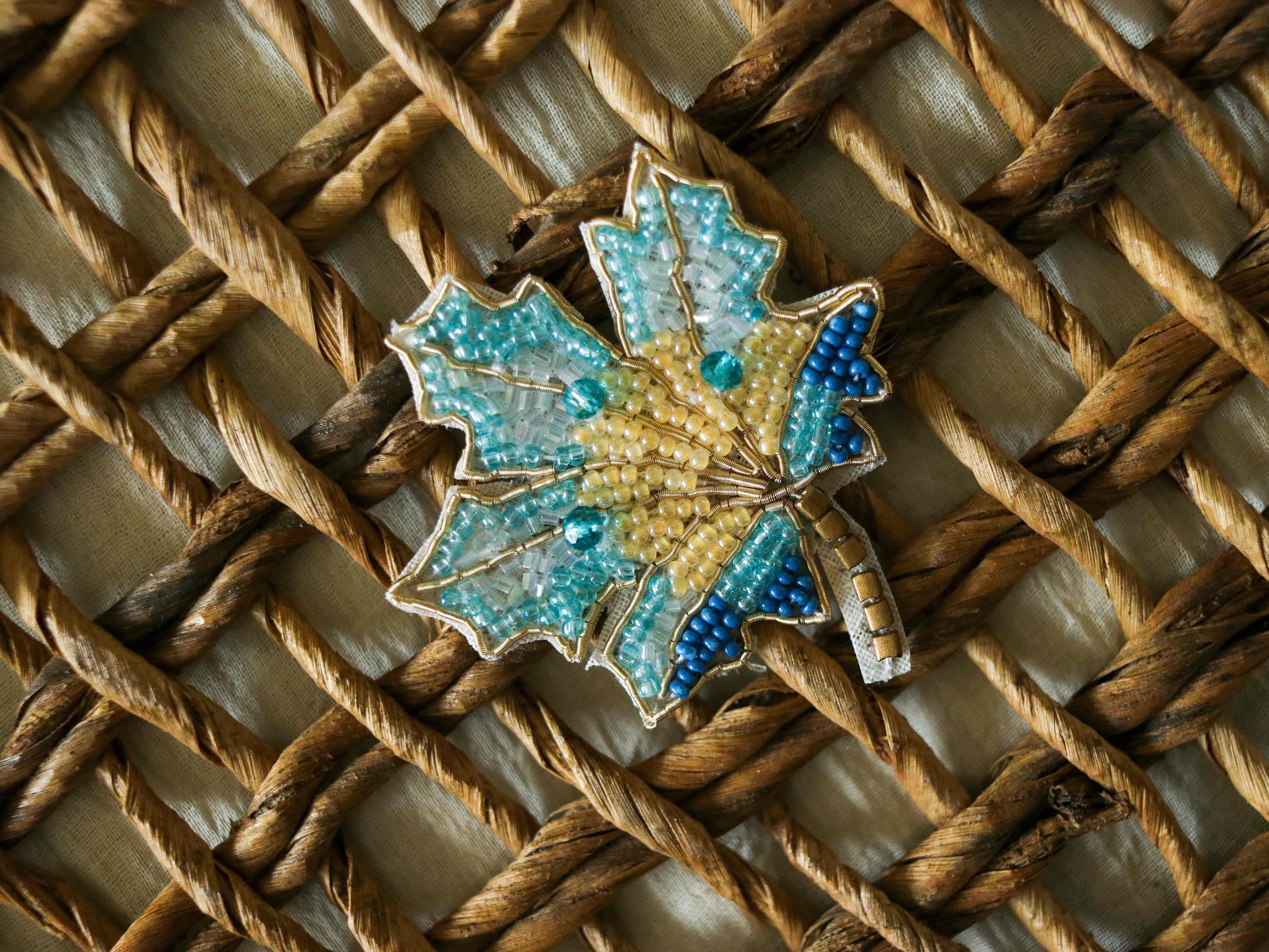 Blue Maple Leaf Beaded Patchhandmade Embroidered Maple Leaf - Etsy