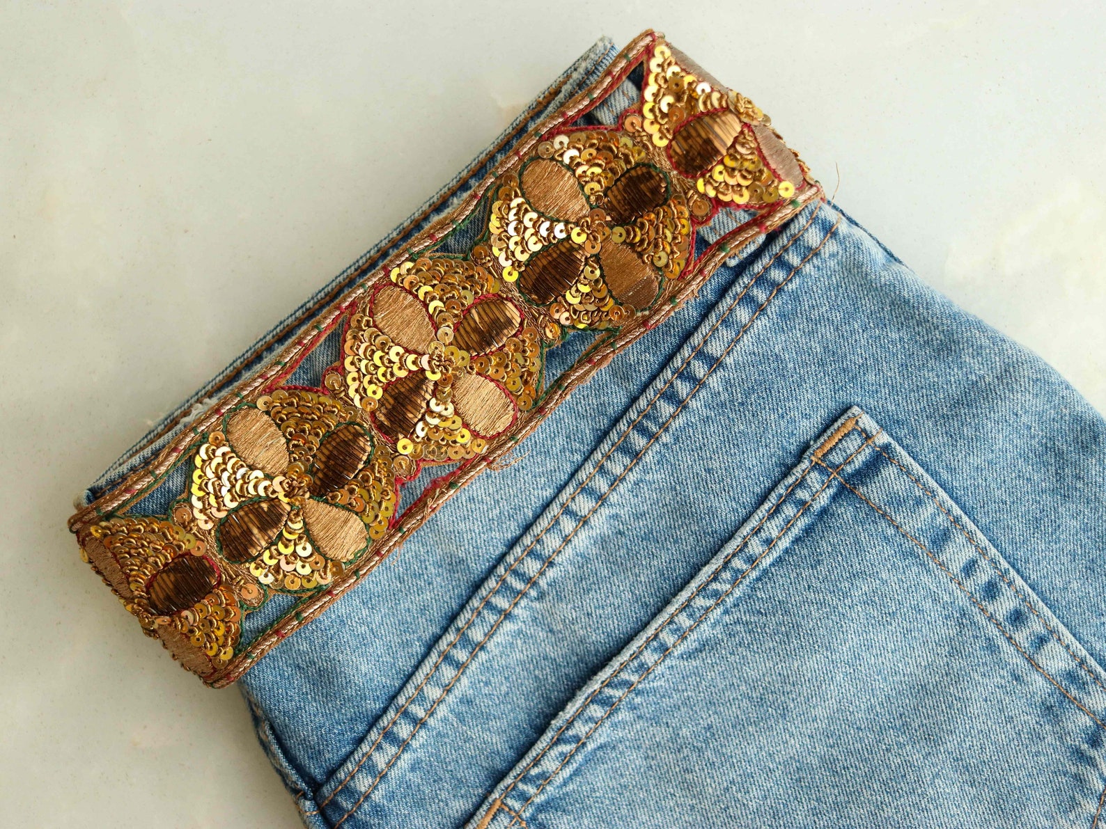 Vintage Gold Indian Embroidered Trimhandmade Old Gold Cutwork - Etsy