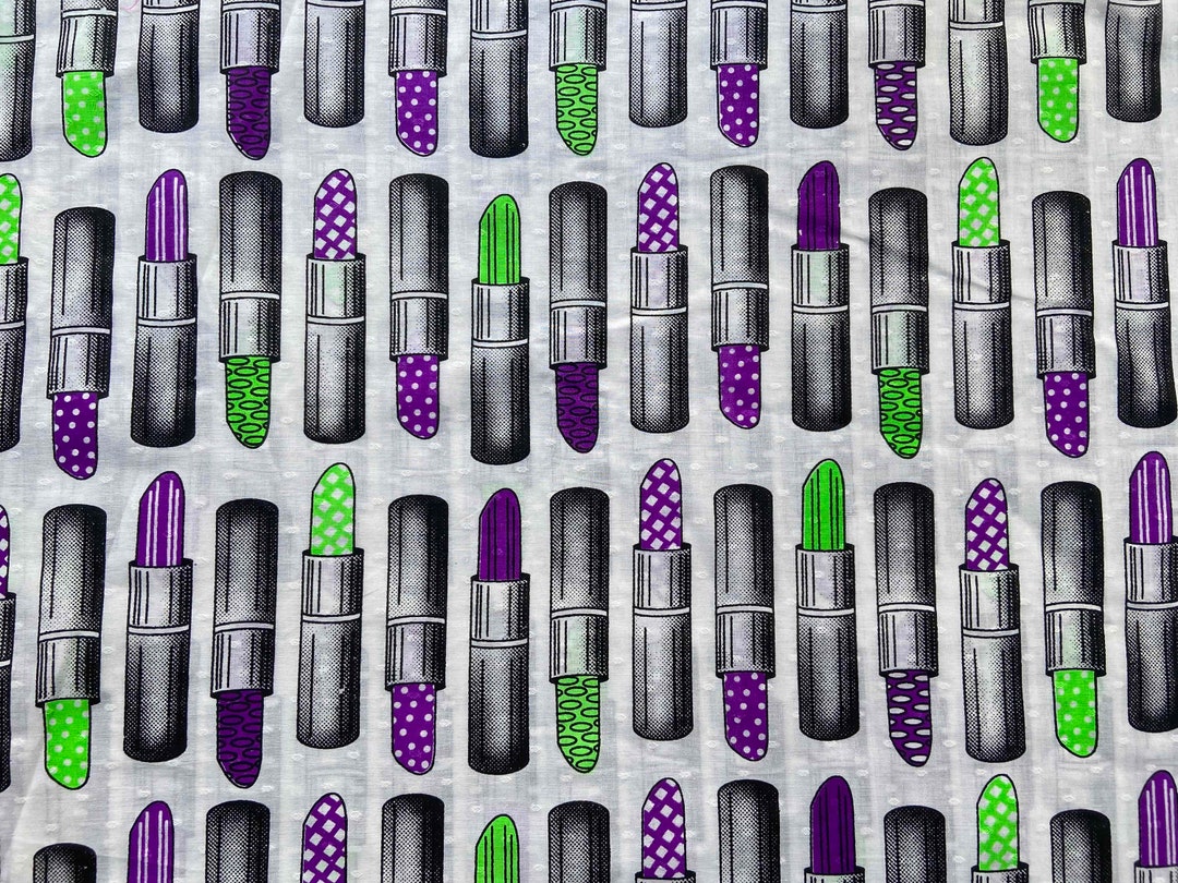 Quirky Lipstick Digital Print Fabric, White Purple Fun Print Cotton - Etsy