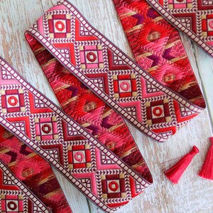 Beige Red Geometric Jacquard Trim,pink Red Checks Brocade Border,indian ...