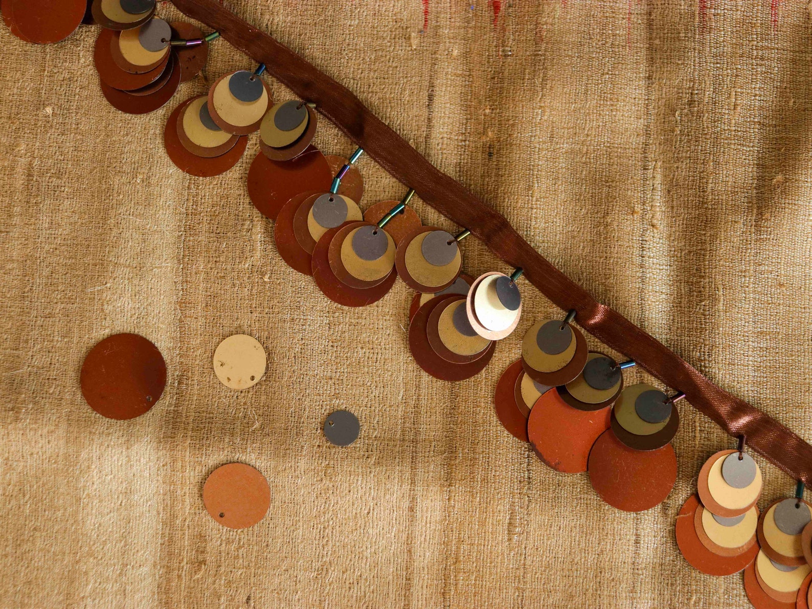 Brown Gold Coin Fringe Trim,handmade Brown Sequin Border,boho Brown ...