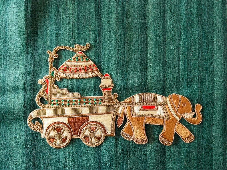 Vintage Elephant Chariot Embroidered Patch,handmade Gold Elephant ...
