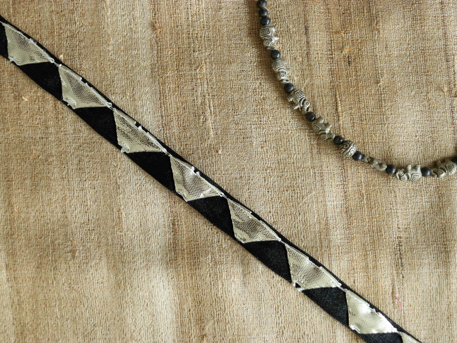 Black Silver Gota Embroidered Trimsilver Triangle Bordergota - Etsy