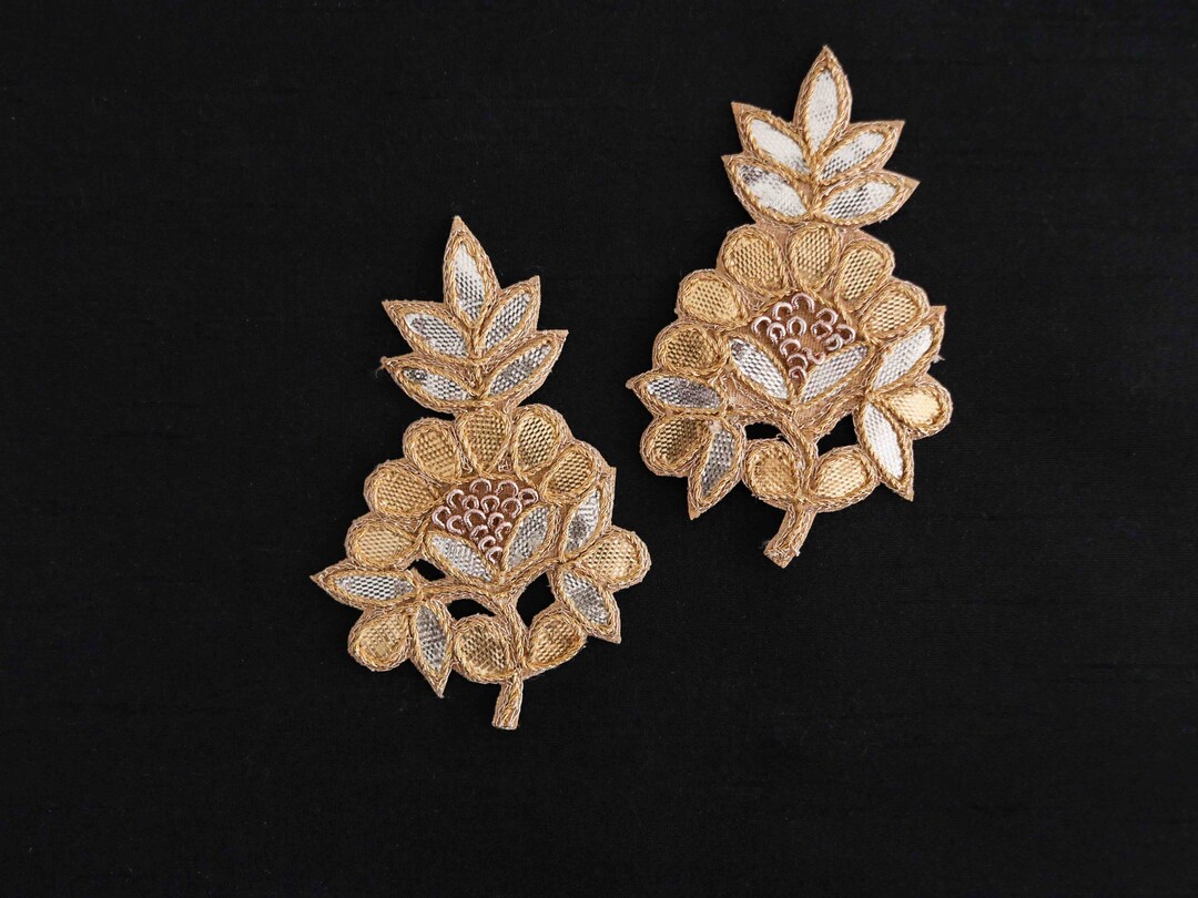 Regal Gold Floral Embroidered Patch,handmade Embroidered Royal Gota ...